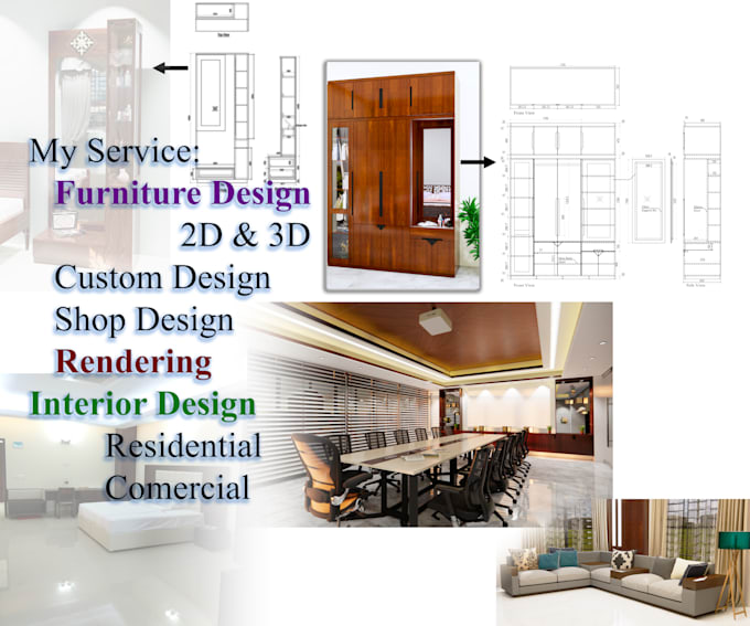 Do furniture design interior 2d and 3d drawings 8k rendering with fast ...