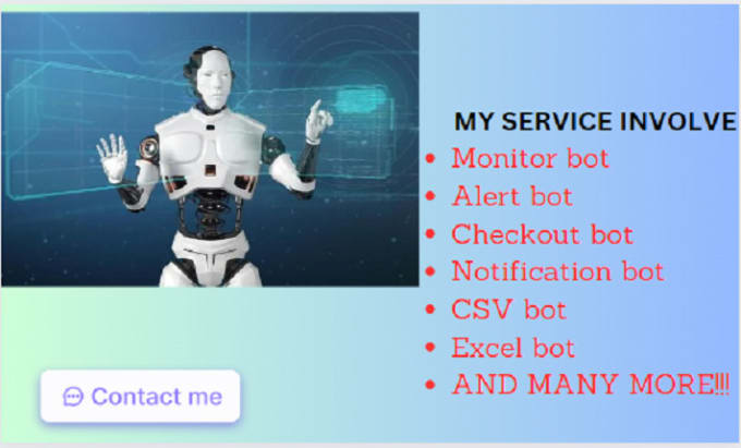 Build shopify bot, marketplace bot, checkout bot, amazon bot, monitor ... Build shopify bot, marketplace bot, checkout bot, amazon bot, monitor ...