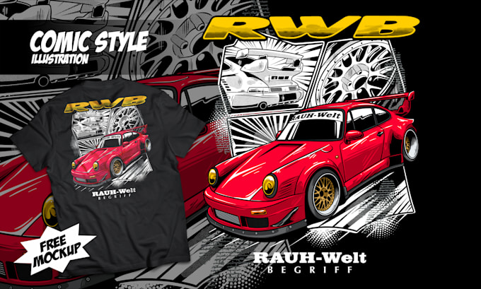 Create cartoon car illustration with comic style by Aliusman10 | Fiverr