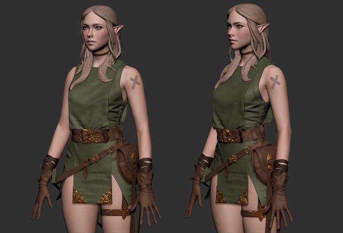 Mod beautiful scary 3d humanoid character model,rig3d, fur texturing ...