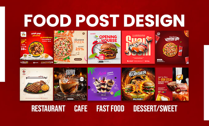 Design social media posts for restaurant, fast food, pizza, cafe ...