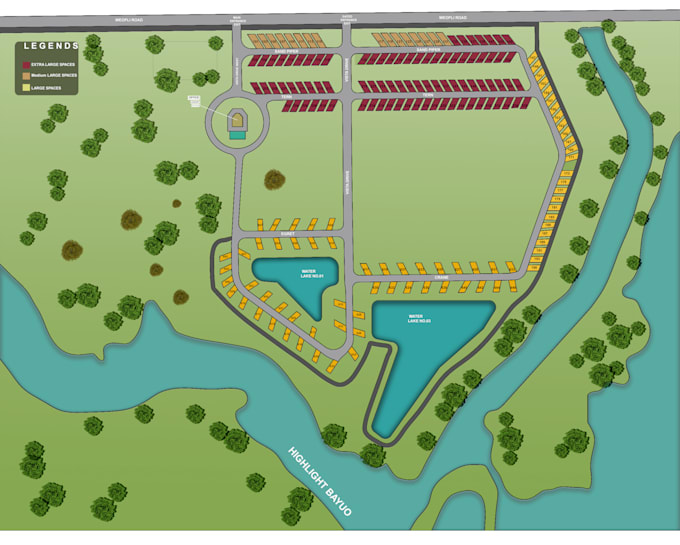 Draw and render of a campsite,rv park, campground, resort map by ...