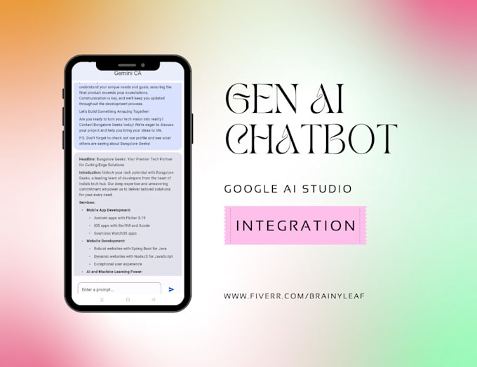 Integrate powerful genai chatbots into existing apps by Brainyleaf | Fiverr