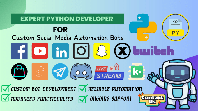 Develop automated tiktok bot youtube bot uploader bot instagram bot ... Develop automated tiktok bot youtube bot uploader bot instagram bot ...