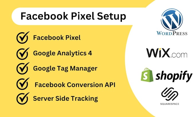 Setup facebook meta pixel shopify, wordpress, conversion api, gmt, ga4 by Mdromanmiafl | Fiverr