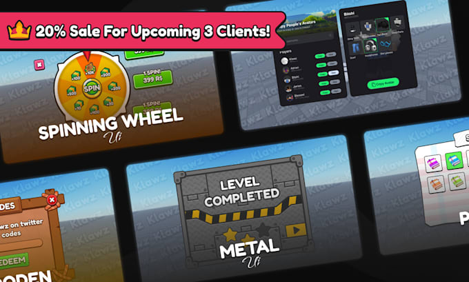 Design a player engaging roblox ui for your roblox game by Stickrs | Fiverr