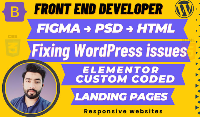 Be your front end web developer for html, css, javascript, and bootstrap by Dev_umen | Fiverr