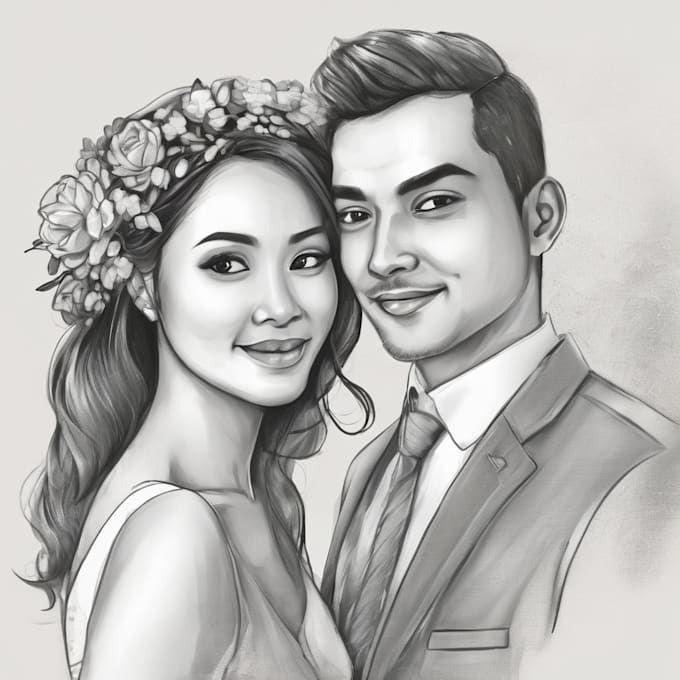 Draw couple portrait for wedding illustration by Herieassen | Fiverr