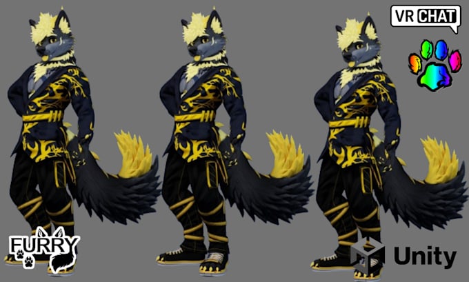 Create custom 3d furry model, vrchat avatar, fursona, ffix, vseeface ...