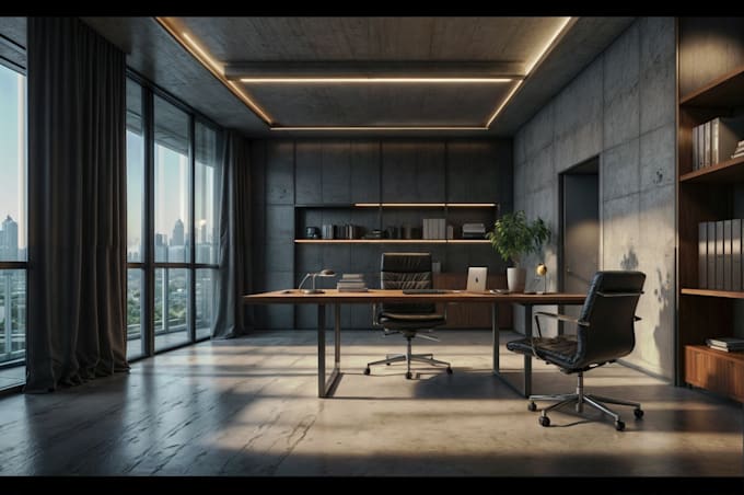 Create office modern interior design, 3d model and rendering by ...