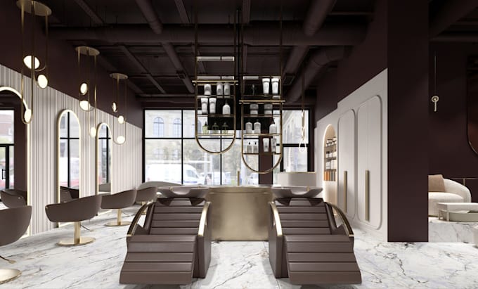 Design beauty salon spa retail store interior in 2d 3d and cgi render