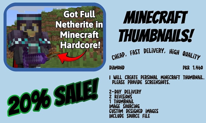 Create a minecraft youtube thumbnail for you by Creativeboee_yt | Fiverr