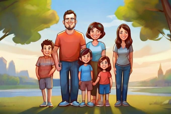 Draw cartoon family portrait by Xaryusopkins | Fiverr