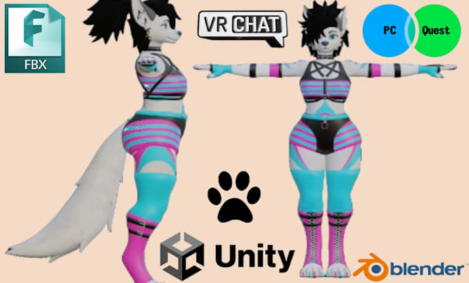 Create custom vrchat avatar 3d model furry avatar nsfw model vrc character by Amobi_spyro | Fiverr
