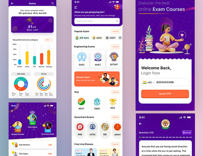 Do mobile app educational learning app kids course ui ux design app ...