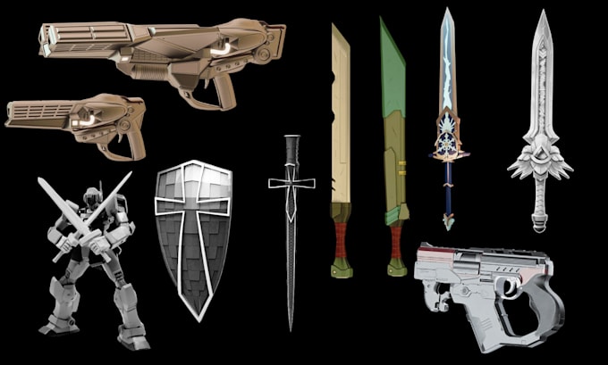 Sculpt 3d weapons, 3d sword, guns, shield, 3d armor and cosplay props ...