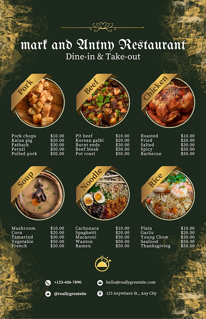 Do modern restaurant menu design by Techera1127 | Fiverr