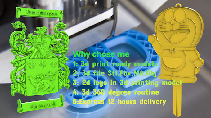 Convert 2d logo to 3d stl file for 3d printing or spining by Emran3d ...