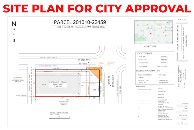 Draw 2d site plan, plot plan, lot subdivision for city permit in 24 ...