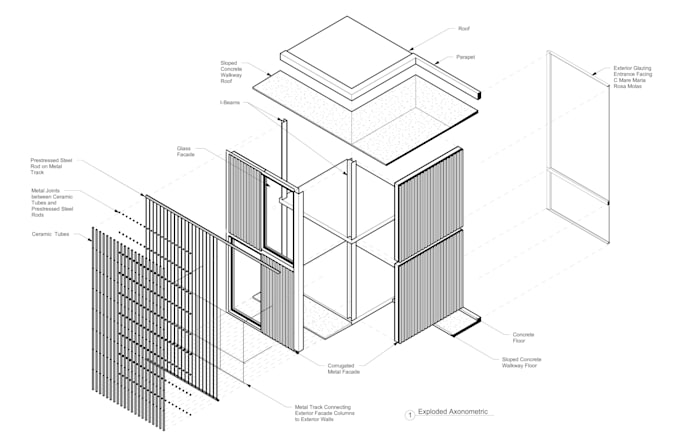 Create an exploded axonometric drawing of a building or component by ...