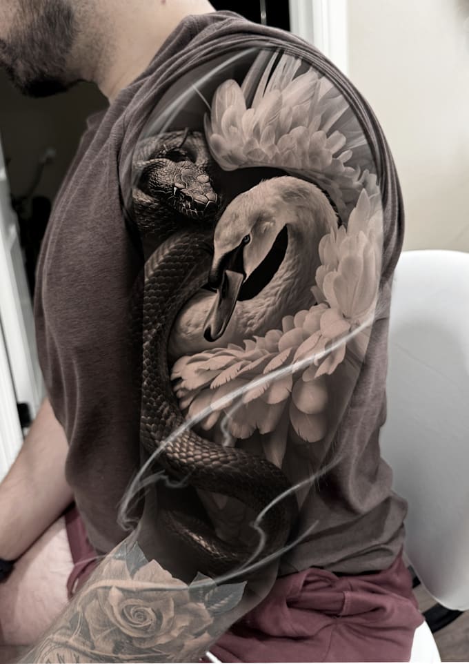 Create a custom black and grey realistic tattoo design by ...