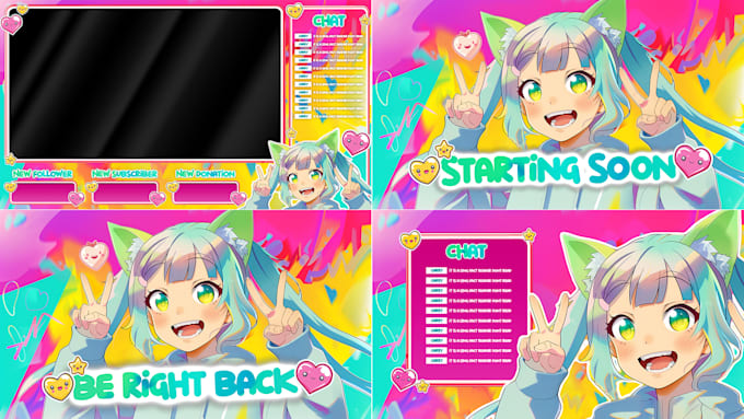Design custom vtuber stream overlays twitch overlay panels anime ...