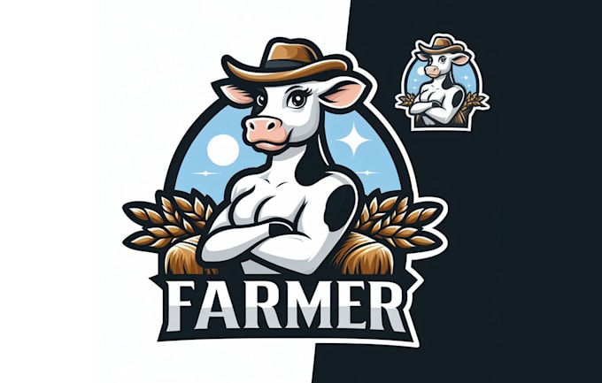Create awesome cow diary farmer mascot logo with super color by Rixen ...