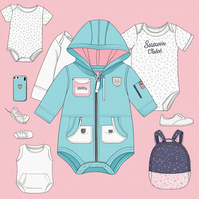 Design baby wear fashion illustration with tech pack by Fedaring | Fiverr