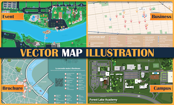Draw professional vector map illustration of any location or google ...