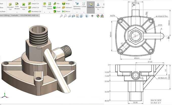 Do 2d and 3d model design and cad drawing using solidworks and autocad ...