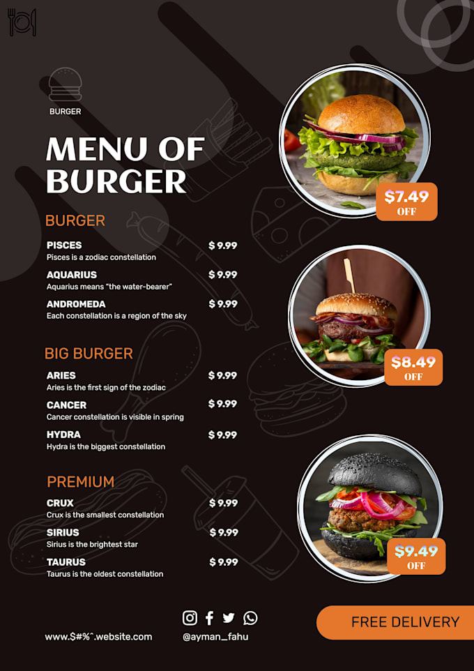 Do professional menu design only for you by Aymanfahu | Fiverr