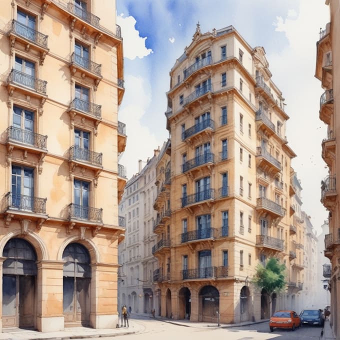 Draw architectural sketches of exterior view of buildings with ...