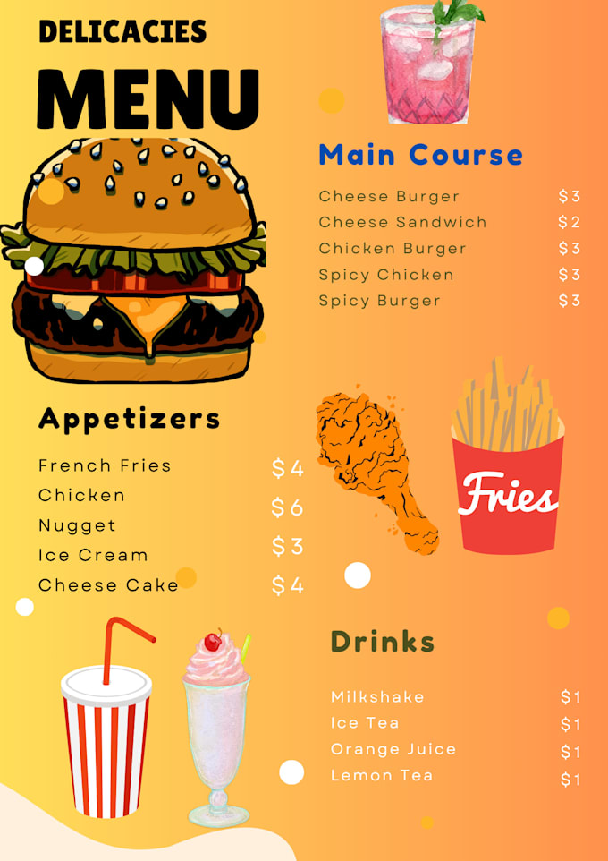 Design unique restaurant menus, party flyers, anime posters, photo ...