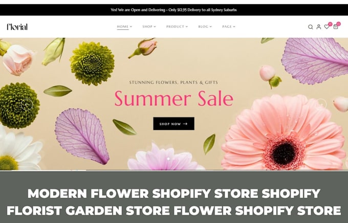 Design modern flower shopify store florist garden store flower shopify ...