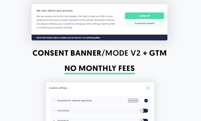 Implement consent banner and consent mode v2 with gtm no monthly fees ...