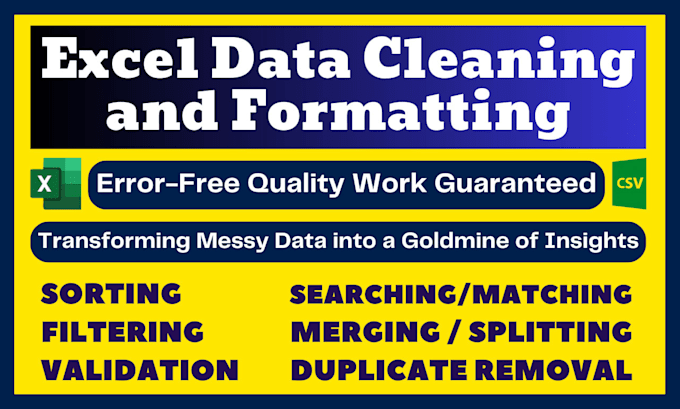 Ms excel data cleaning and formatting, merging, splitting, sorting, deduping by Urdu4u | Fiverr