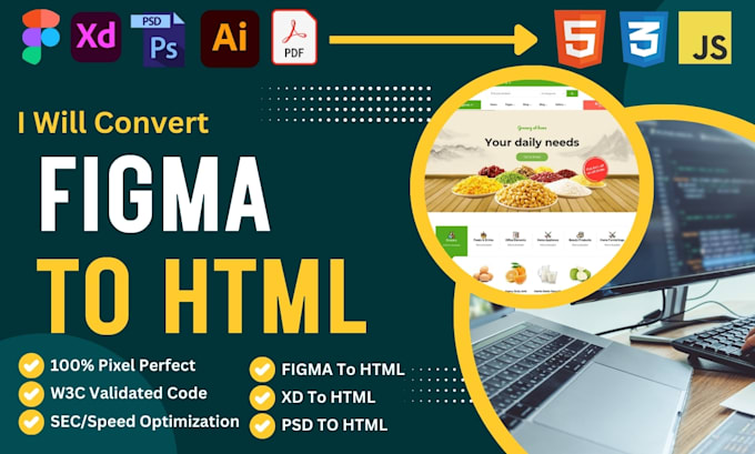 Convert figma to html, xd to html, psd to html, ai to html with responsive by Intechsoltd | Fiverr