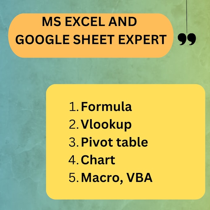Do ms excel, google sheets, formulas,vba, macro, data entry by Senthil7475 | Fiverr