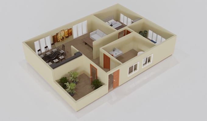 Convert 2d layout into 3d floor plan with render by Glimgraphix | Fiverr