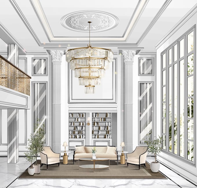 Draw interior sketch visualization by Mery_arty | Fiverr