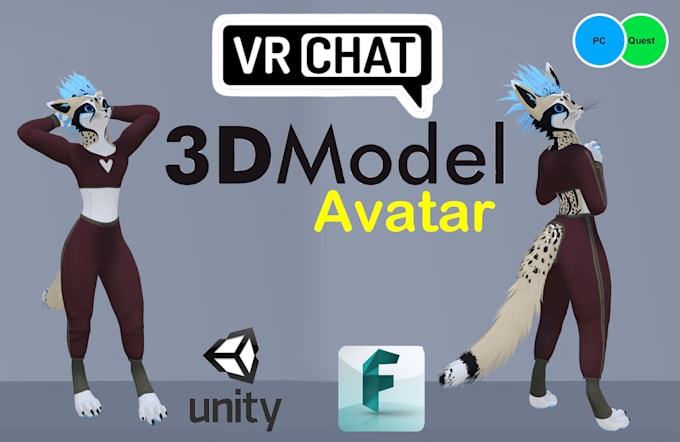 Create vrchat avatar vrchat 3d model furry avatar 3d avatar vrc avatar for quest by ...