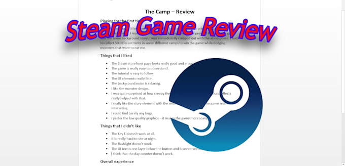 Make a professional review of your steam game by Lsstudios28 | Fiverr