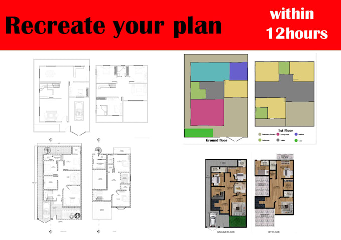 Convert 2d drawing in autocad or create 2d colored plan by Ahmaddtariq ...