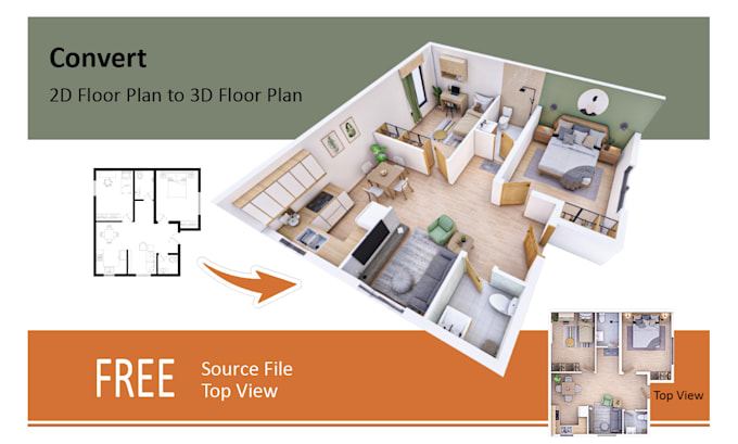 Design, redraw, convert 2d floor plans into high quality 3d floor plans by Bitalayegh | Fiverr