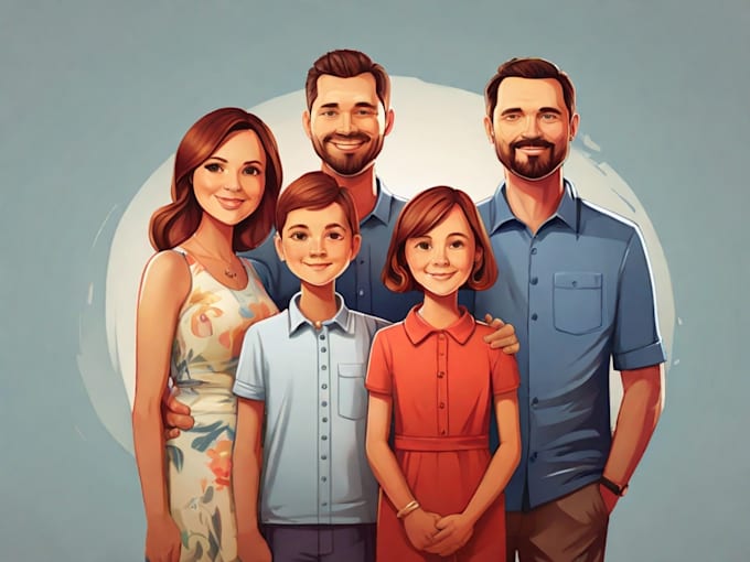 Draw a vector art family portrait by Julomon | Fiverr