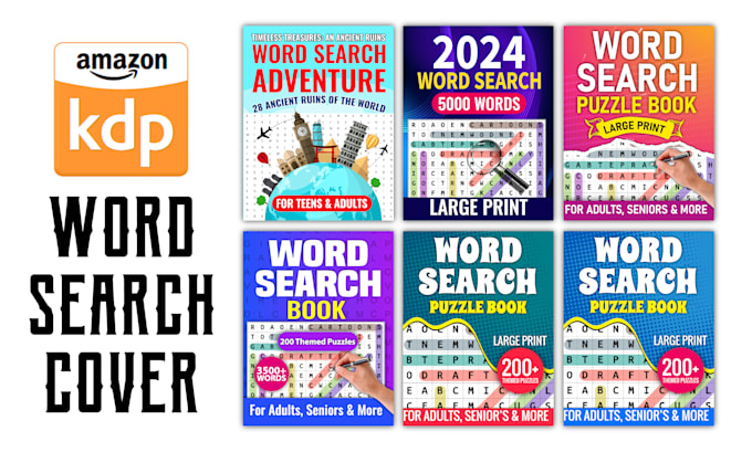 Do word search sudoku crossword maze puzzle book cover for amazon kdp ...