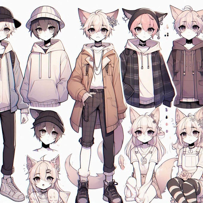 Draw anime art style reference sheet vtuber illustration avatar anthro ...