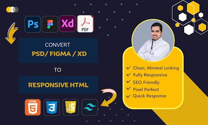 Convert psd, figma to responsive html ecommerce website using tailwind css by Karim_ashraful ...