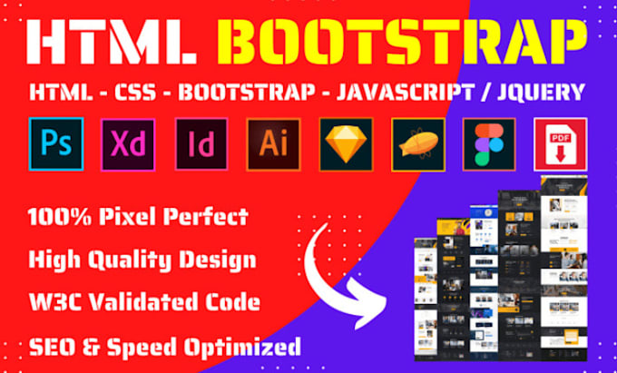 Convert psd to html, xd to html, figma to html, pdf to html, sketch, website by Muhyaku | Fiverr