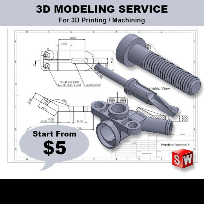 3d modeling for 3d printing or machining by Robnvmbn | Fiverr